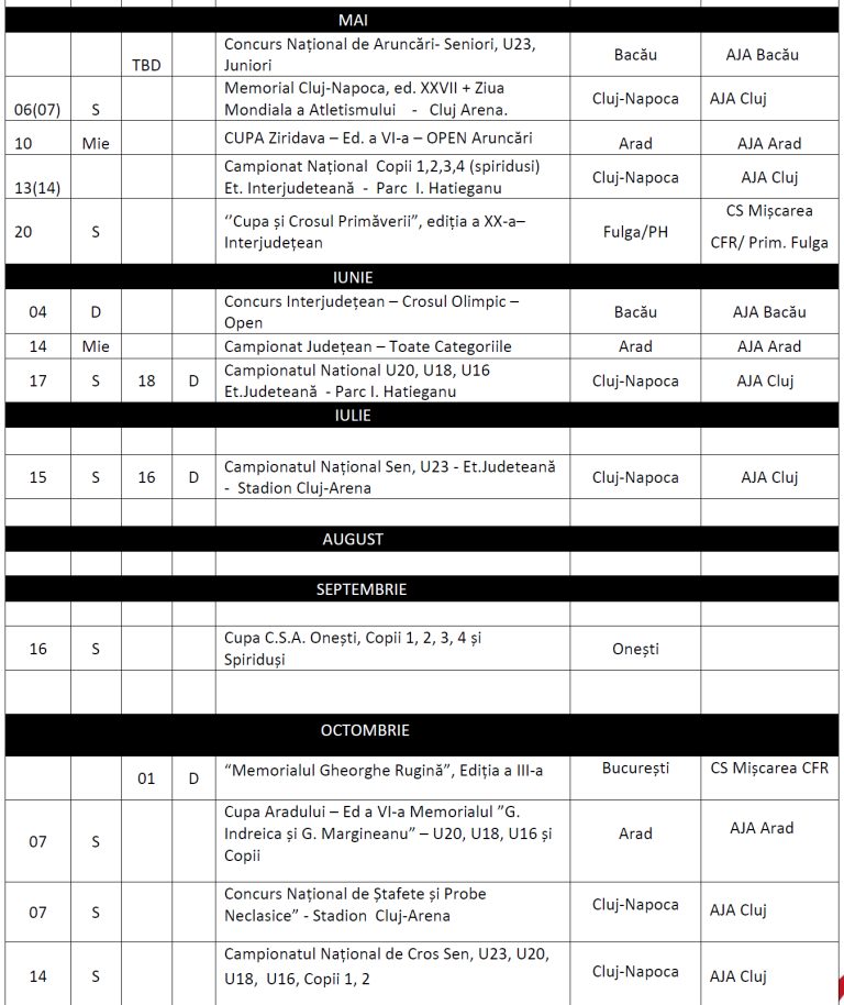 Calendar competitional 2023 – Asociatia sportivilor de performanta
